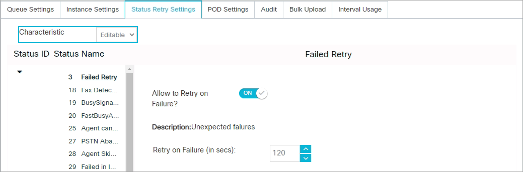 Configure Callback Status Retry Settings