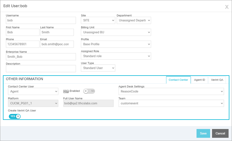 Edit Agent or Non-Agent User Information