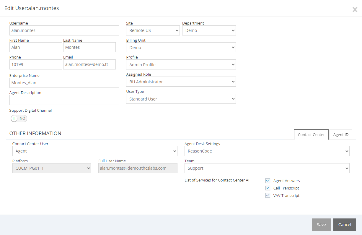 Edit Agent or Non-Agent User Information